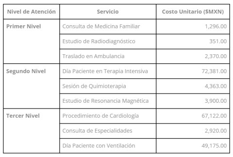Costos Unitarios por Nivel de Atención Médica para 2025